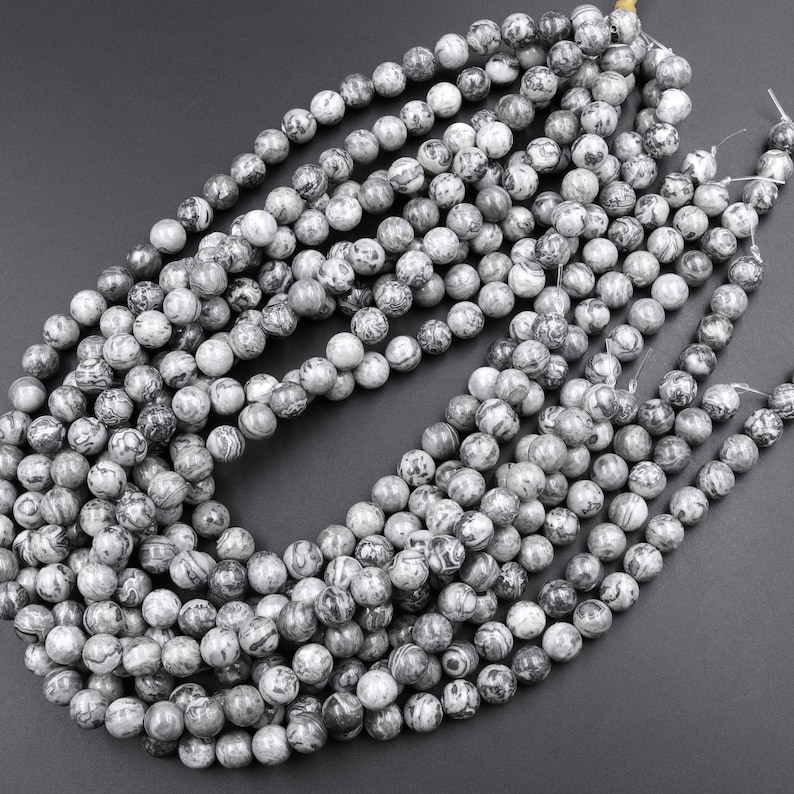 Gray Map Stone Jasper 4mm 6mm 8mm 10mm 12mm Smooth Round Beads Aka Gray ...