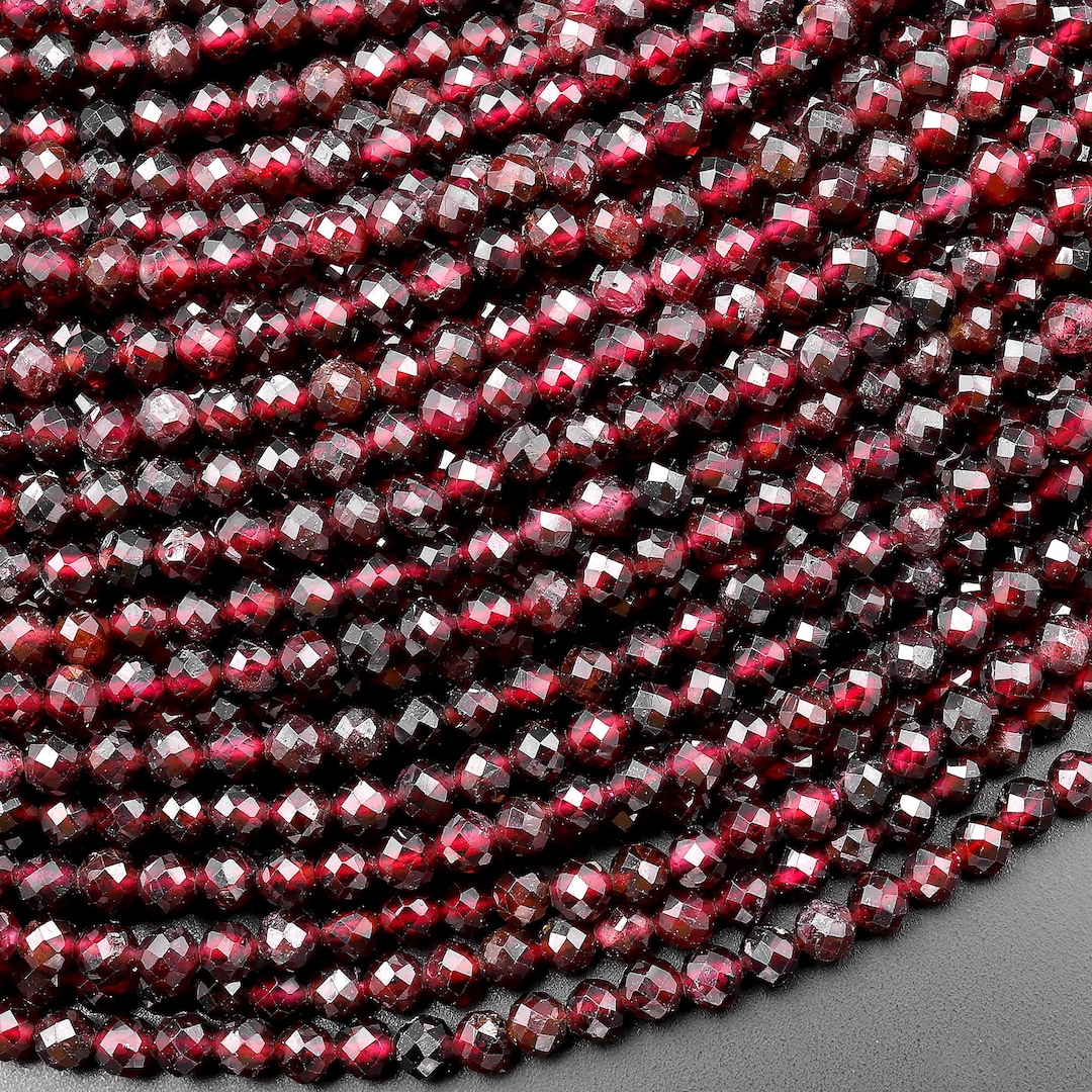 Natural Scarlet Red Garnet Faceted 2mm 3mm 4mm Round Beads Gemstone 15. ...
