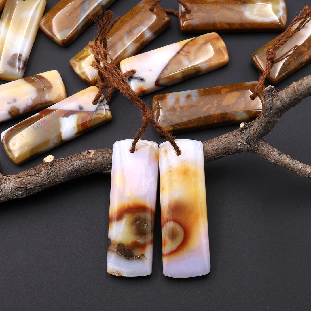 Natural Polka Dot Agate Earring Drilled Gemstone Short Rectangle ...