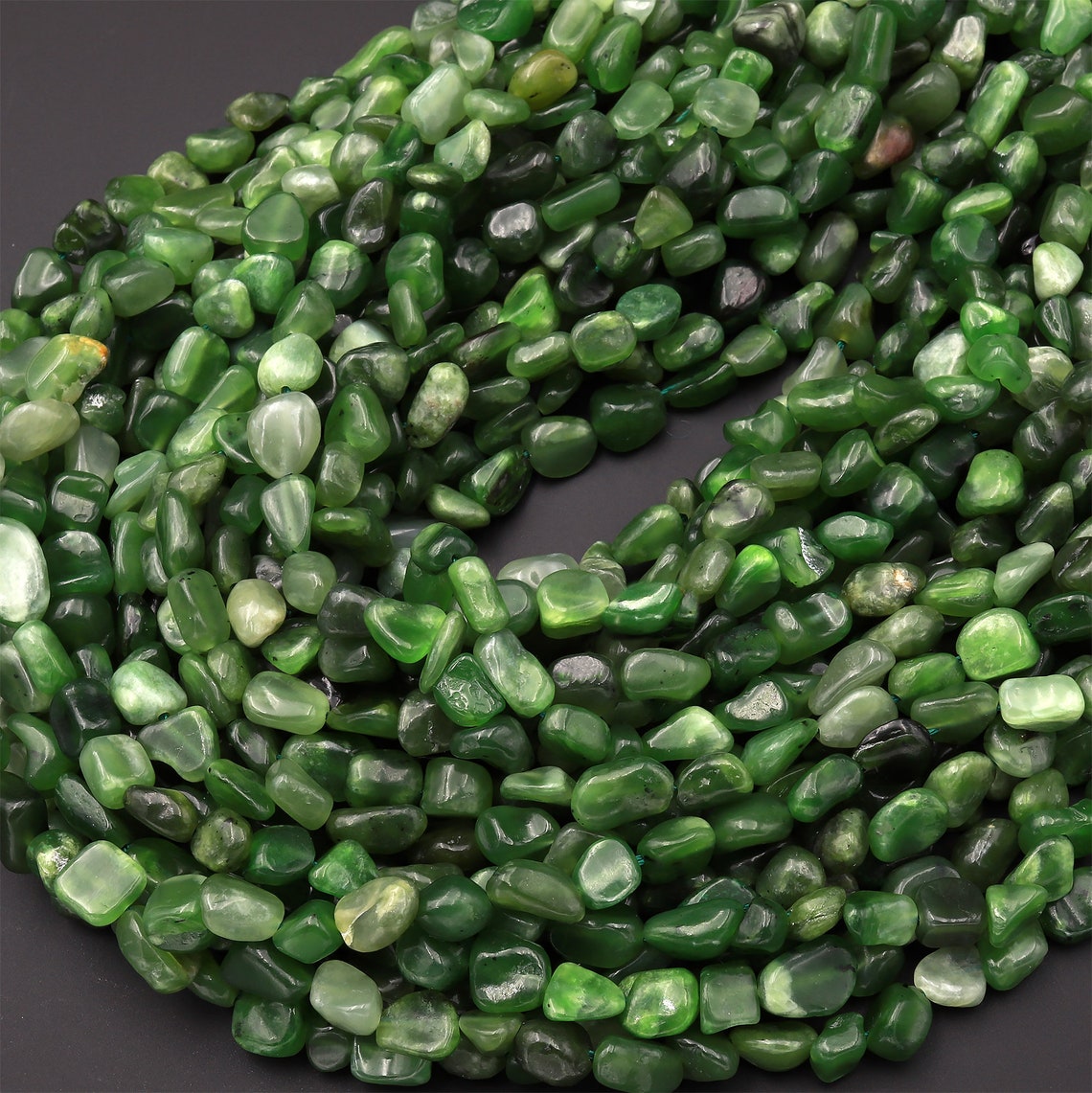 Natural Canadian Green Jade Freeform Chip Pebble Nugget Beads 15.5 ...