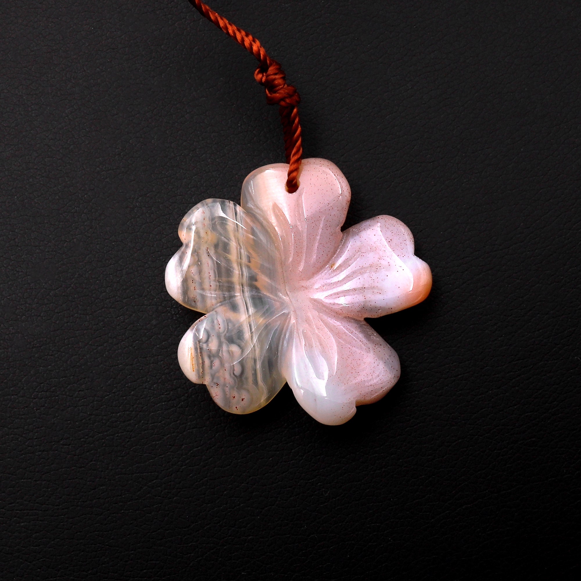 Hand Carved Natural Carnelian Flower Pendant Translucent Cream Colors ...