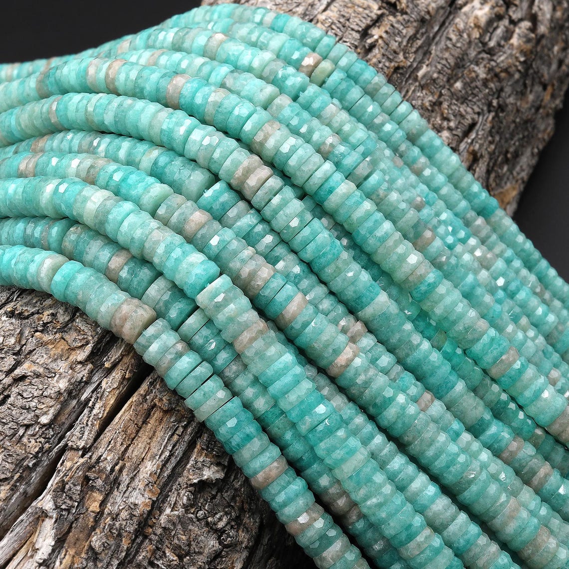 AAA Faceted Natural Sea Blue Peruvian Amazonite Thin Heishi Rondelle ...