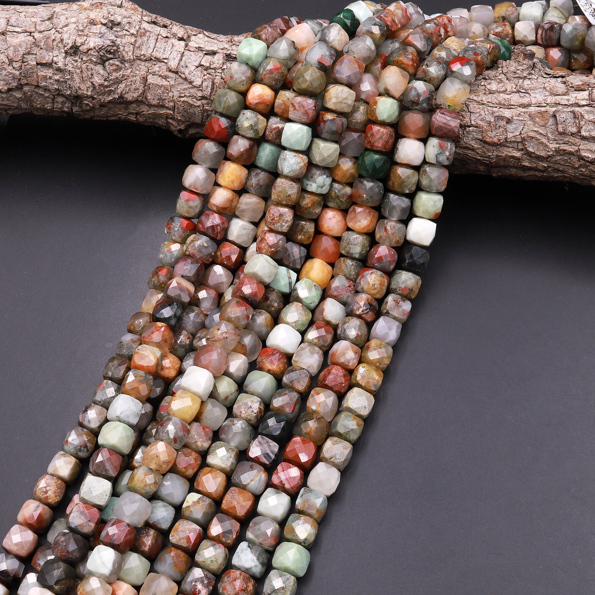 Natural African Bloodstone 8mm Beads Faceted Gemstone Cube Square Dice ...