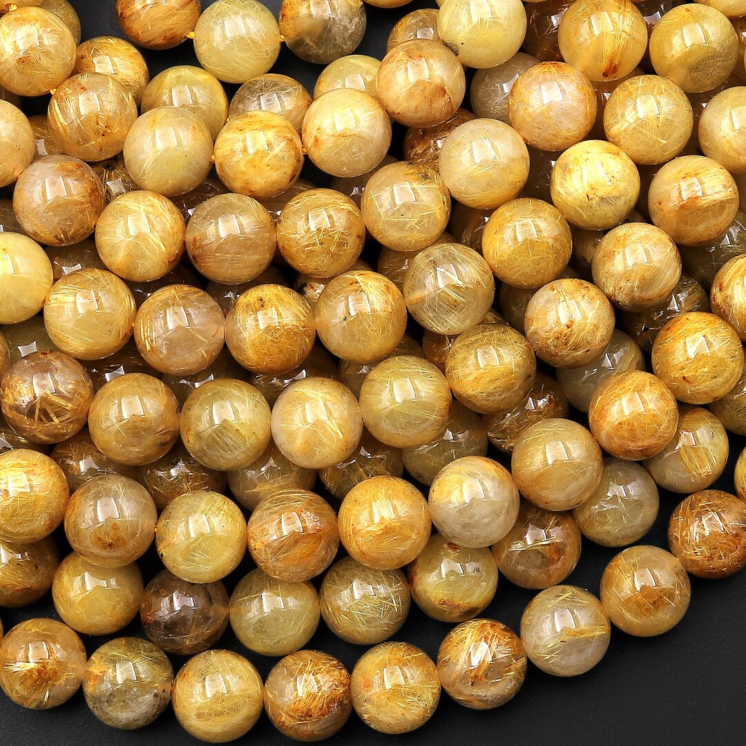 Natural Bright Golden Yellow Rutile Quartz 4mm 6mm 8mm Round Beads 15.5 ...