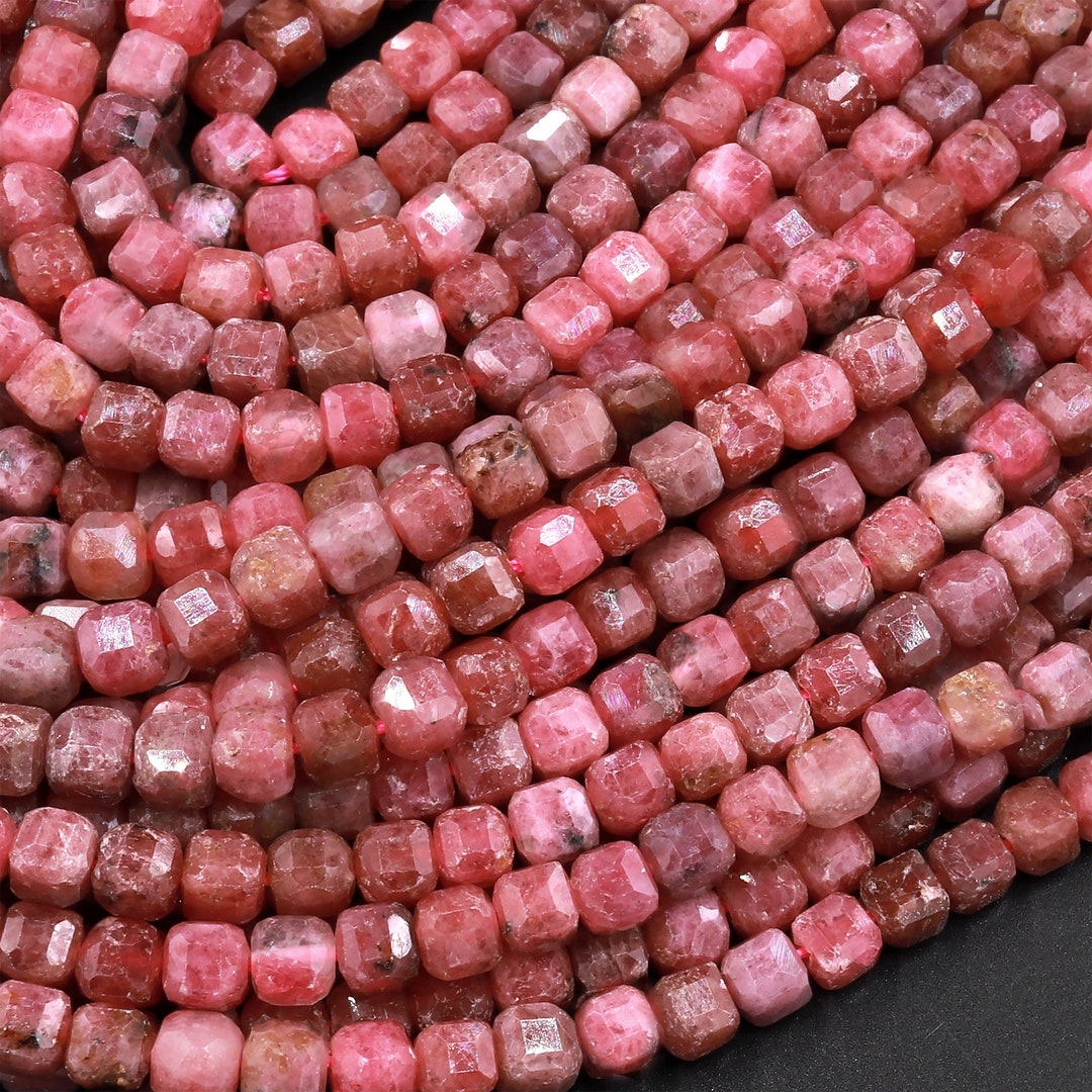 Micro Faceted Natural Pink Red Thulite 4mm Cube Beads Diamond Cut ...