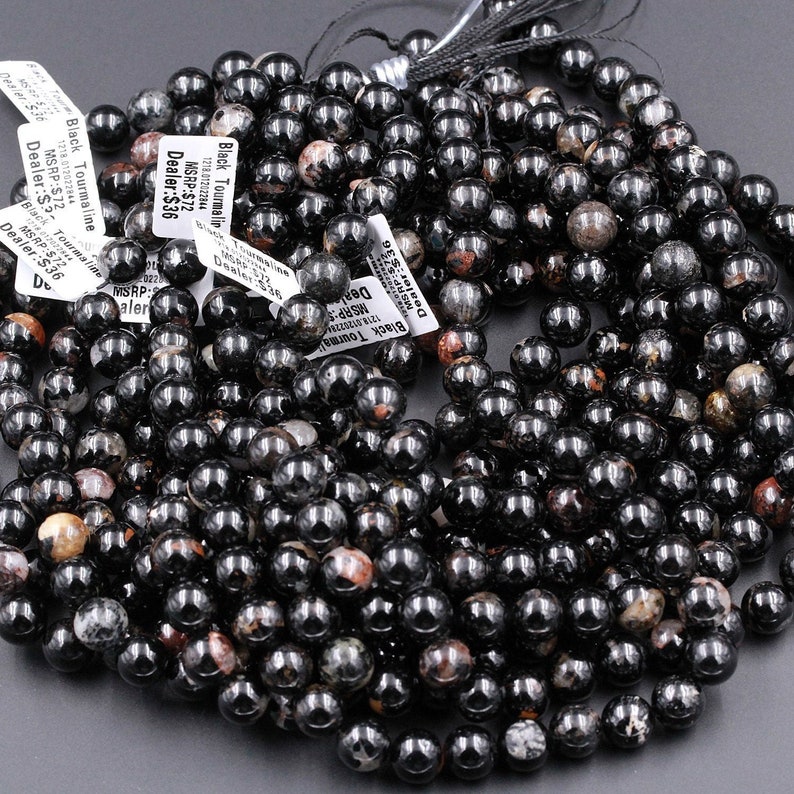 Genuine Natural Black Tourmaline Beads 4mm 6mm 8mm 10mm 12mm | Etsy