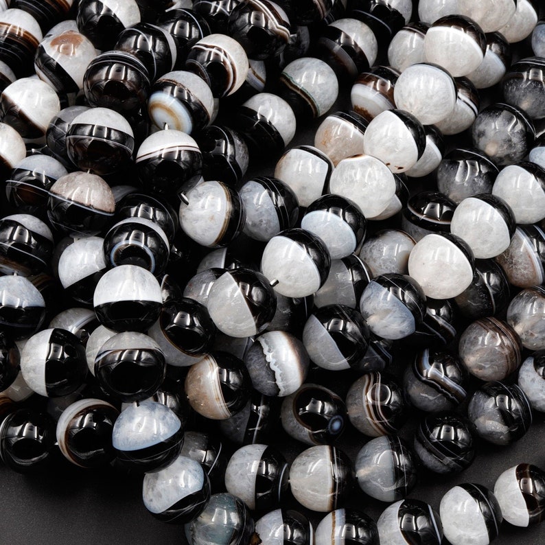 Large Natural Tuxedo Agate Round Beads 12mm 14mm 16mm Smooth Polished ...