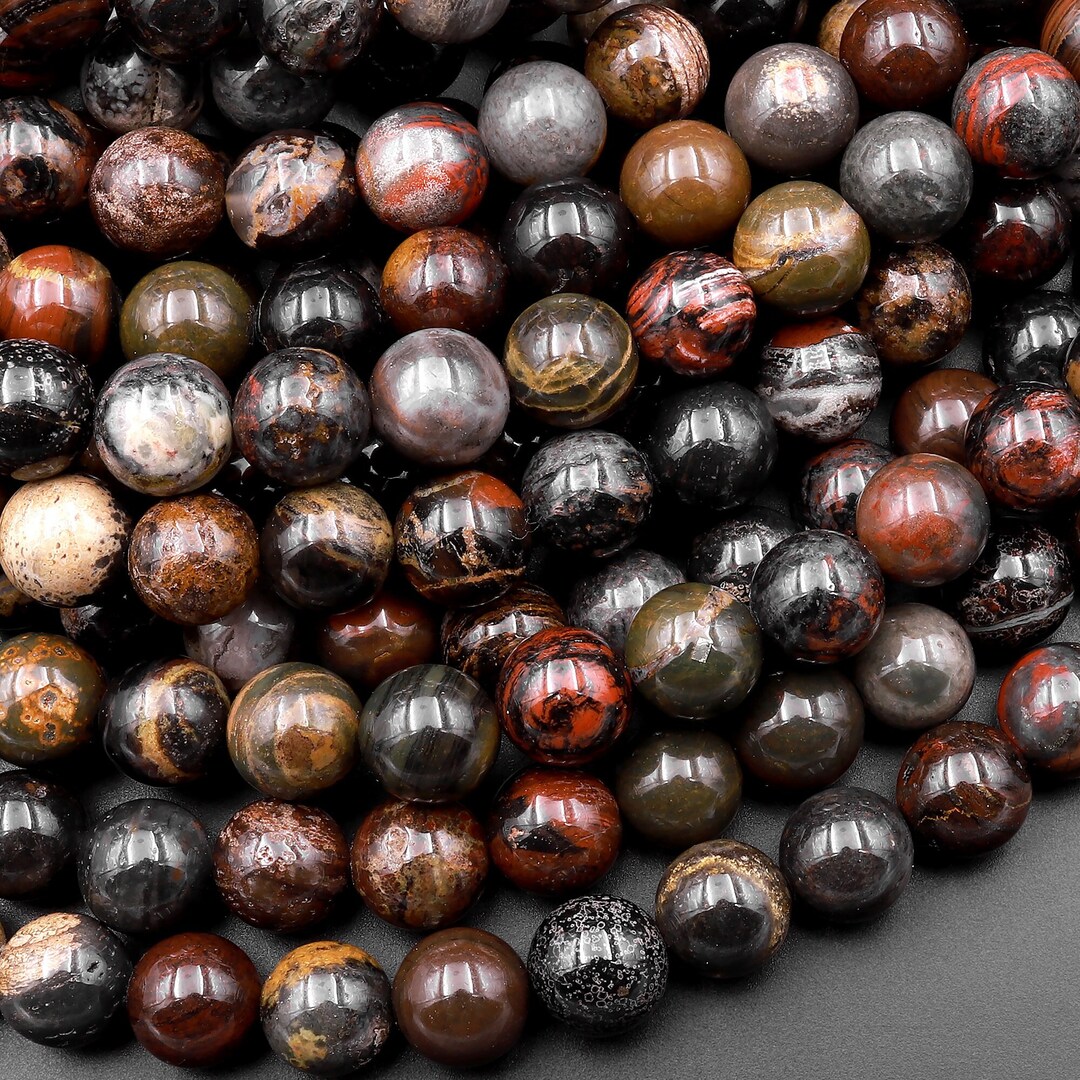 Natural Brecciated Jasper 8mm Round Beads Earthy Brown Slate Gemstone ...