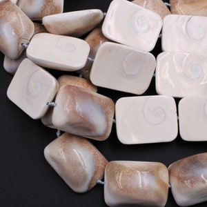 Large Shiva Eye Shell Beads Domed Rectangle Focal Pendant 15.5" Strand ...
