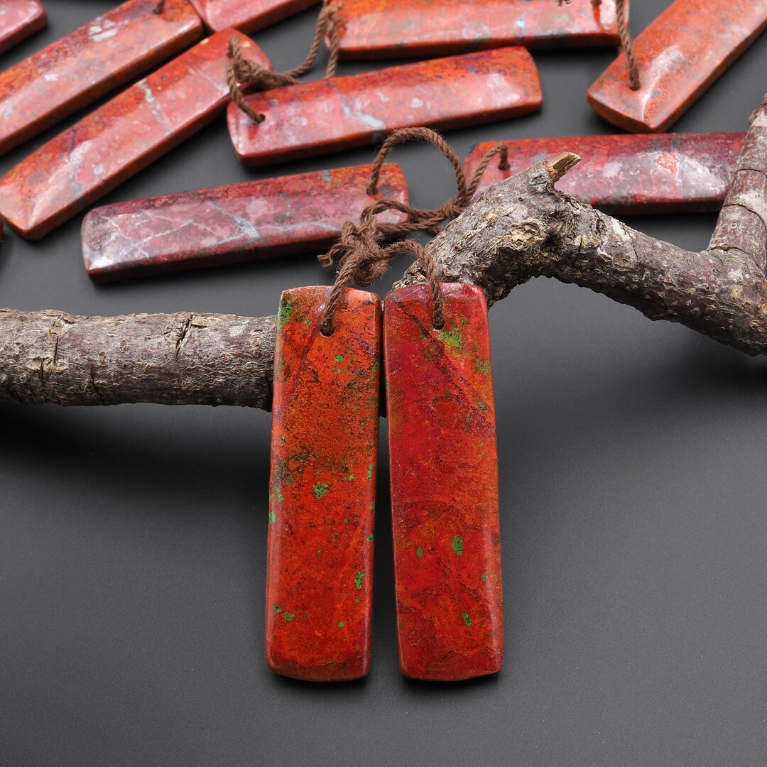 Rare Natural Sonora Sunrise Red Cuprite Rectangle Earring Pair Drilled ...
