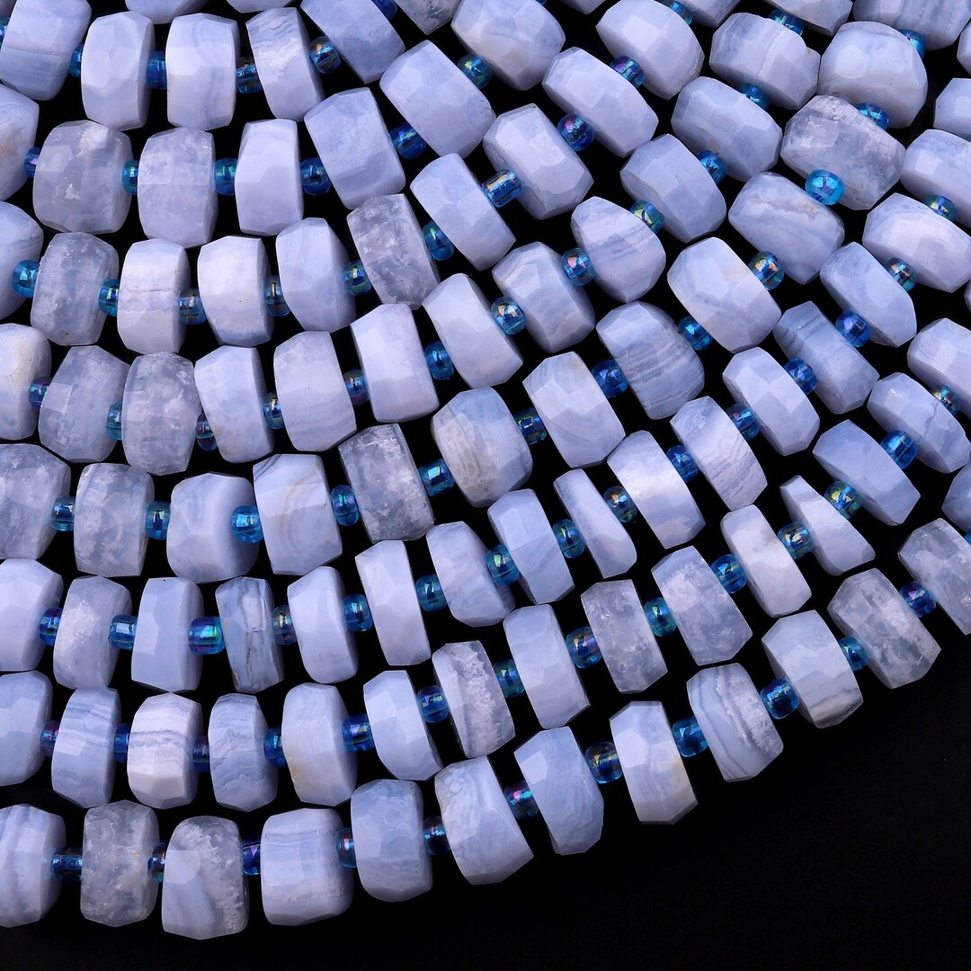 Faceted Natural Blue Lace Agate 10mm 12mm Rondelle Wheel Beads 15.5 ...