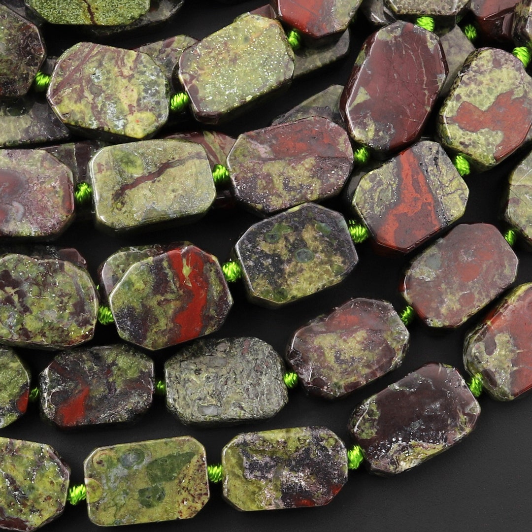 Natural Dragon Blood Jasper Chiseled Rectangle Beads Earthy Red Green ...