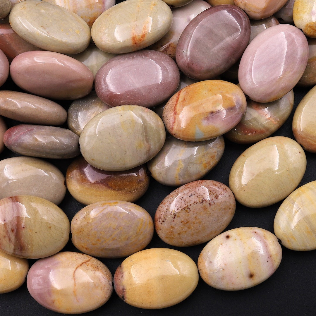 Natural Polychrome Landscape Ocean Jasper Smooth Oval Beads Earthy ...