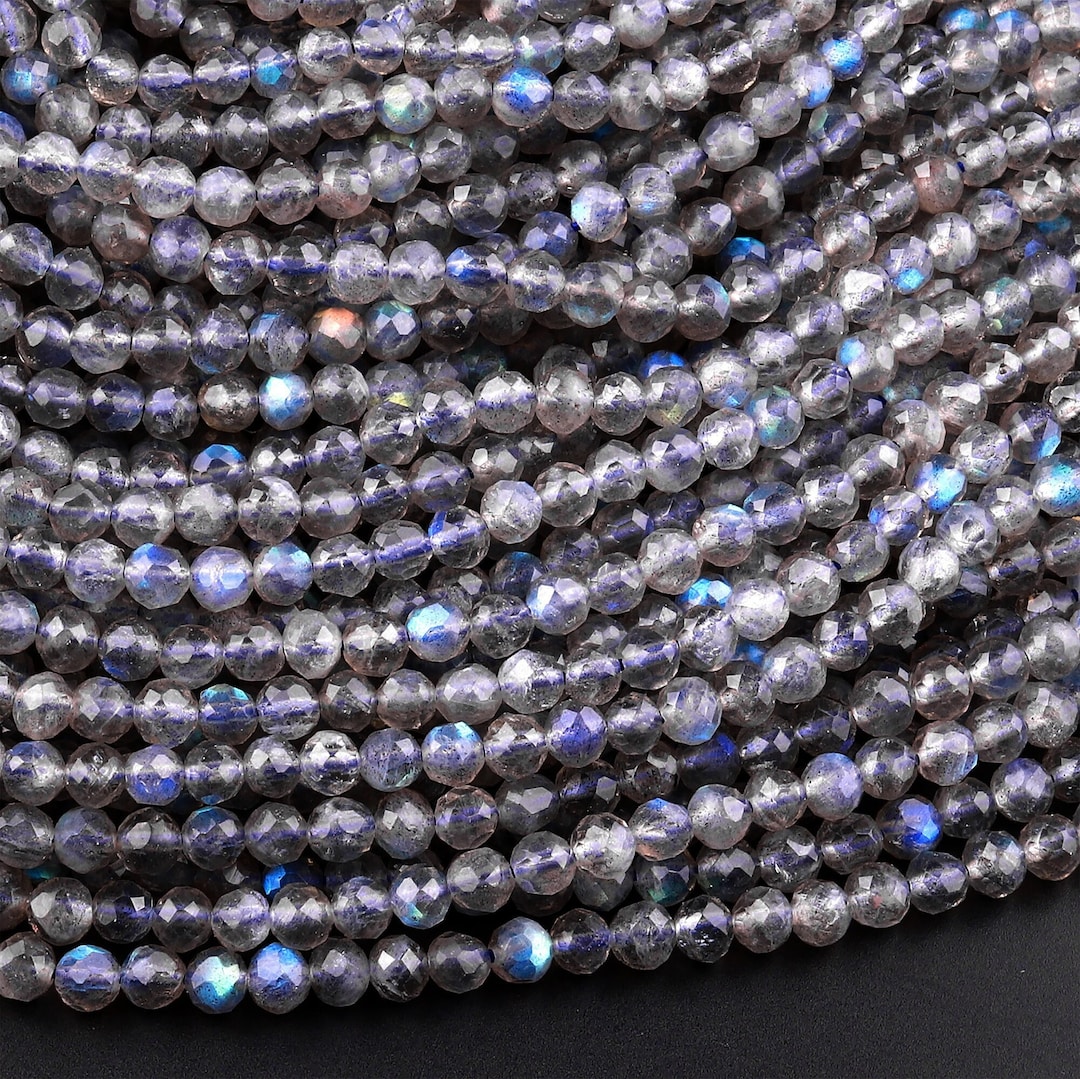AAA Micro Faceted Labradorite 3mm 4mm 6mm Round Beads Brilliant Flashes ...