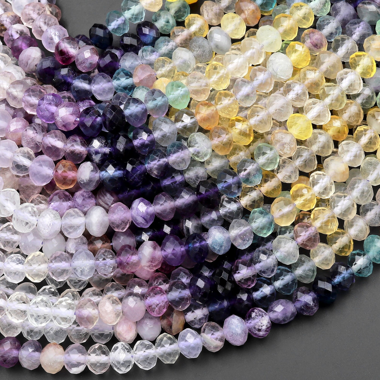 AAA Natural Multicolor Fluorite Faceted 6mm Rondelle Beads Micro Laser ...
