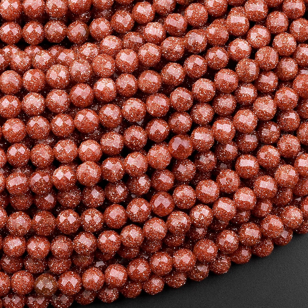 Micro Faceted Goldstone Sandstone Round Beads 2mm 3mm 4mm 6mm 15.5 ...