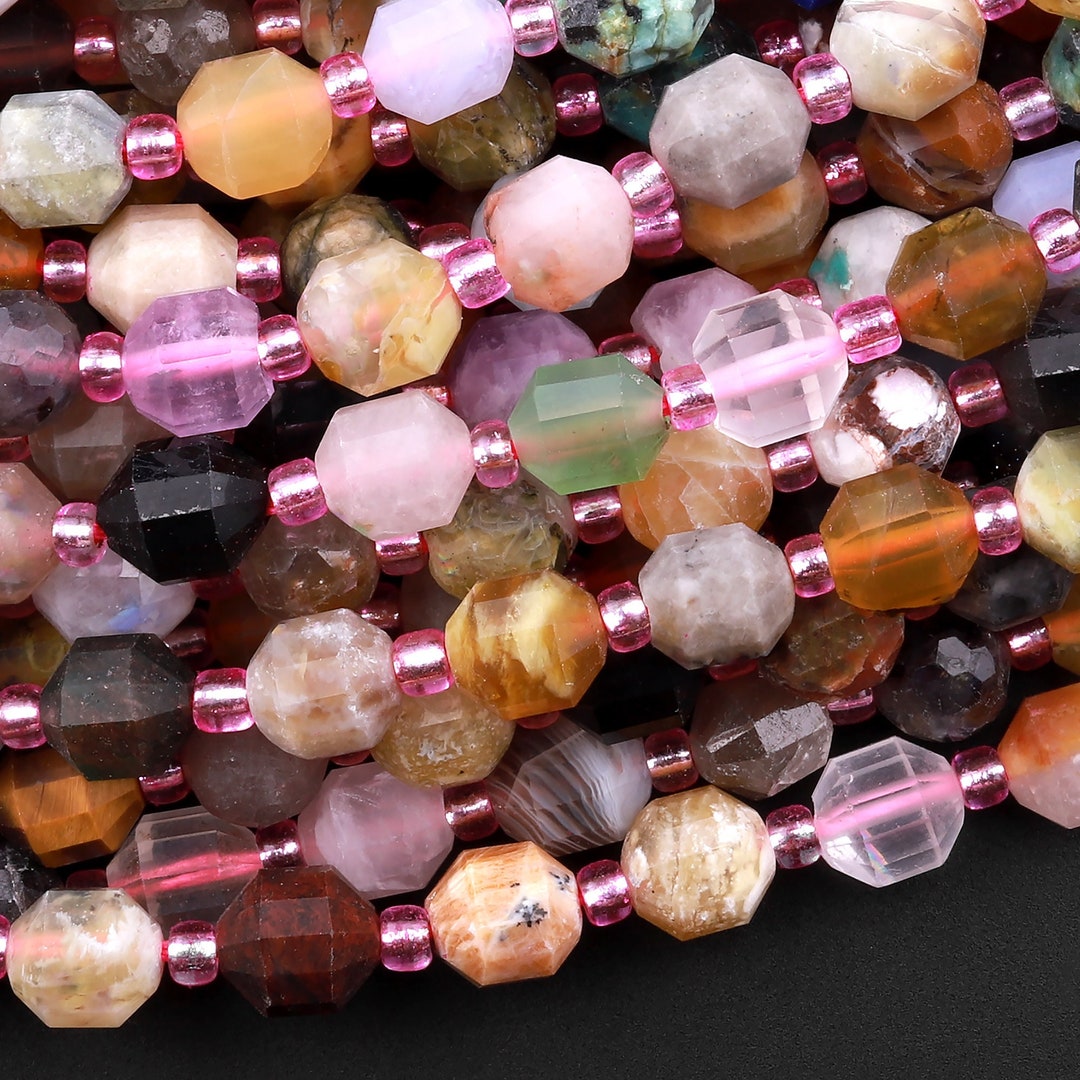 Mixed Multicolor Natural Gemstone Quartz Opal Faceted Prism Cut 6mm ...