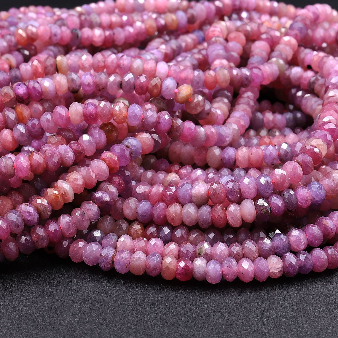 Genuine Natural Reddish Pink Ruby Gemstone Faceted 3mm 4mm 6mm Rondelle ...