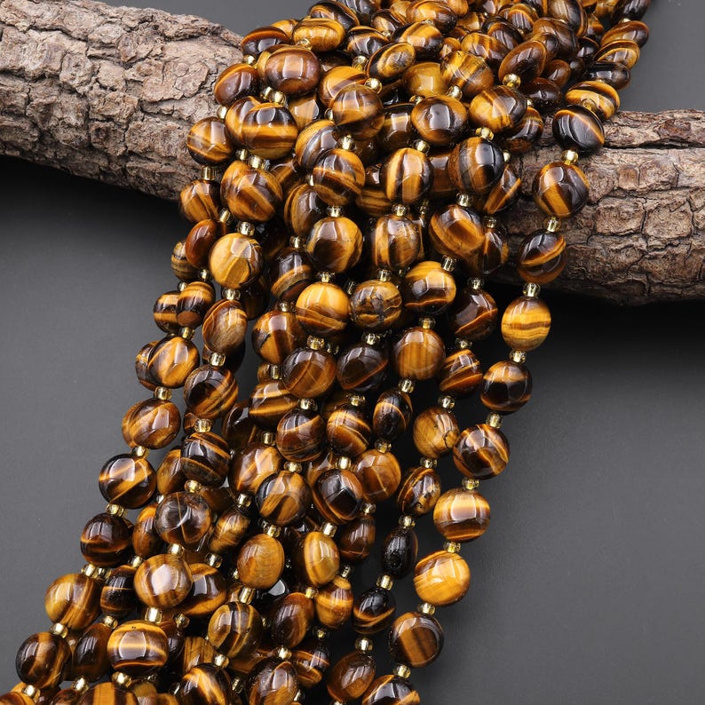 Natural Golden Brown Tiger's Eye Smooth 10mm Coin Beads Gemstone 15.5 ...
