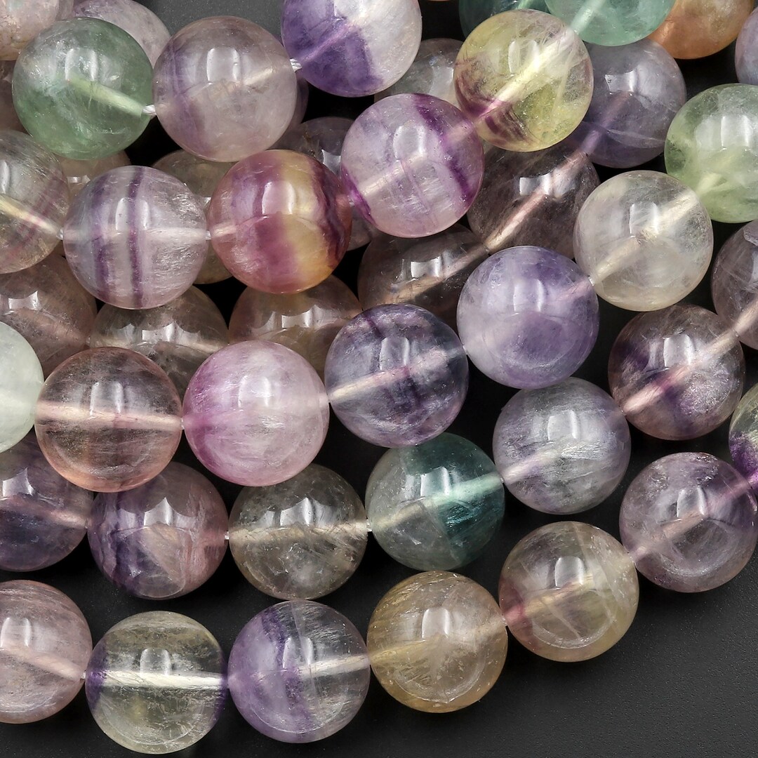 Large Natural Rainbow Fluorite 12mm 13mm 14mm Round Beads Soft Pink ...