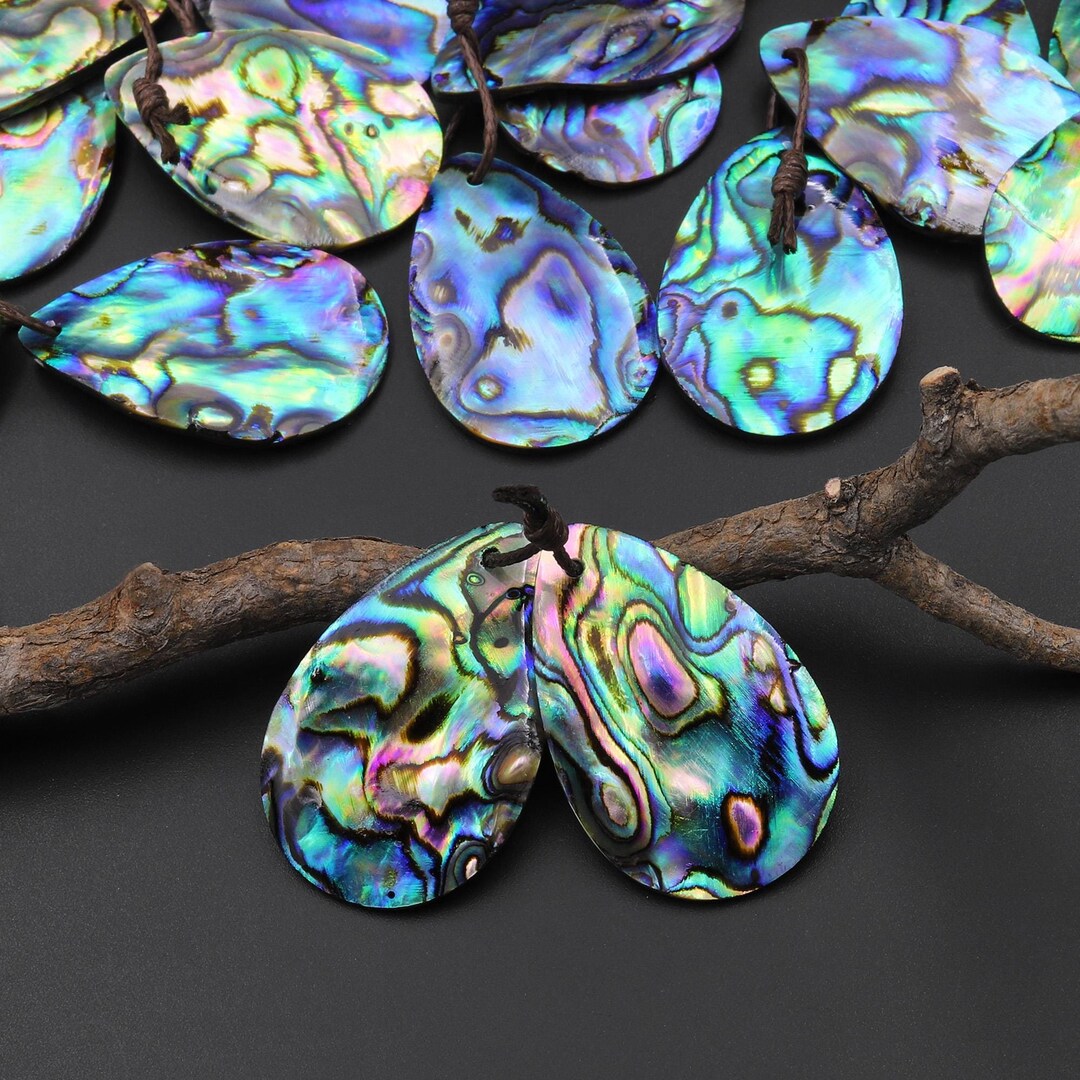 AAA Natural Rainbow Abalone Shell Teardrop Earring Pair Drilled Matched ...