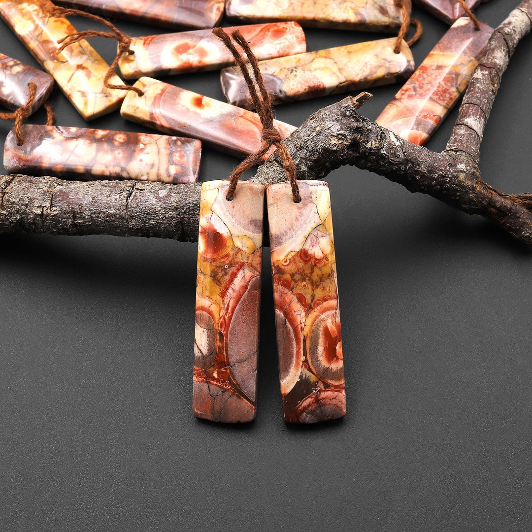 Natural Bird's Eye Rhyolite Rectangle Earrings Drilled Matched Gemstone ...