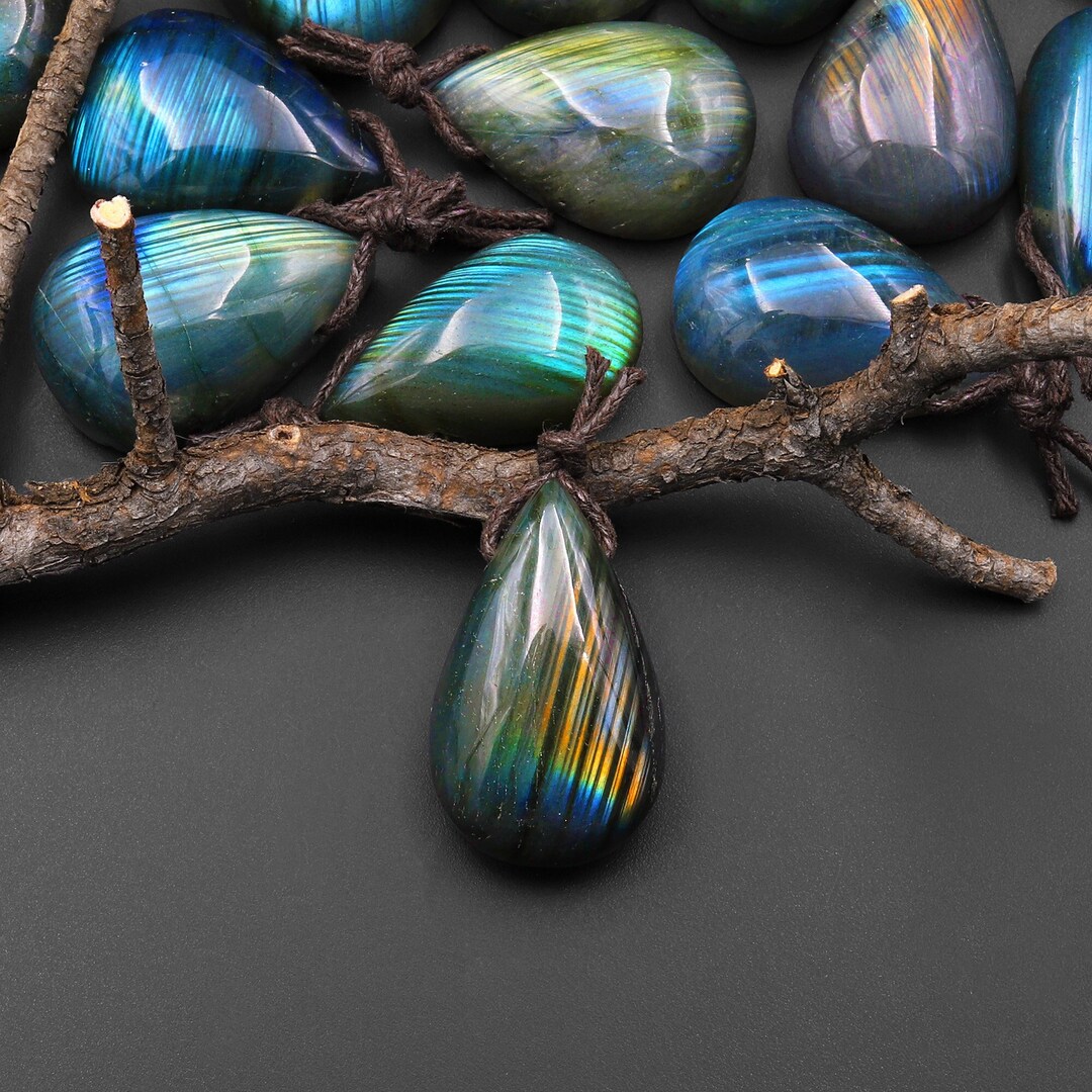 AAA Natural Rainbow Labradorite Teardrop W/ Stripes Side Drilled ...