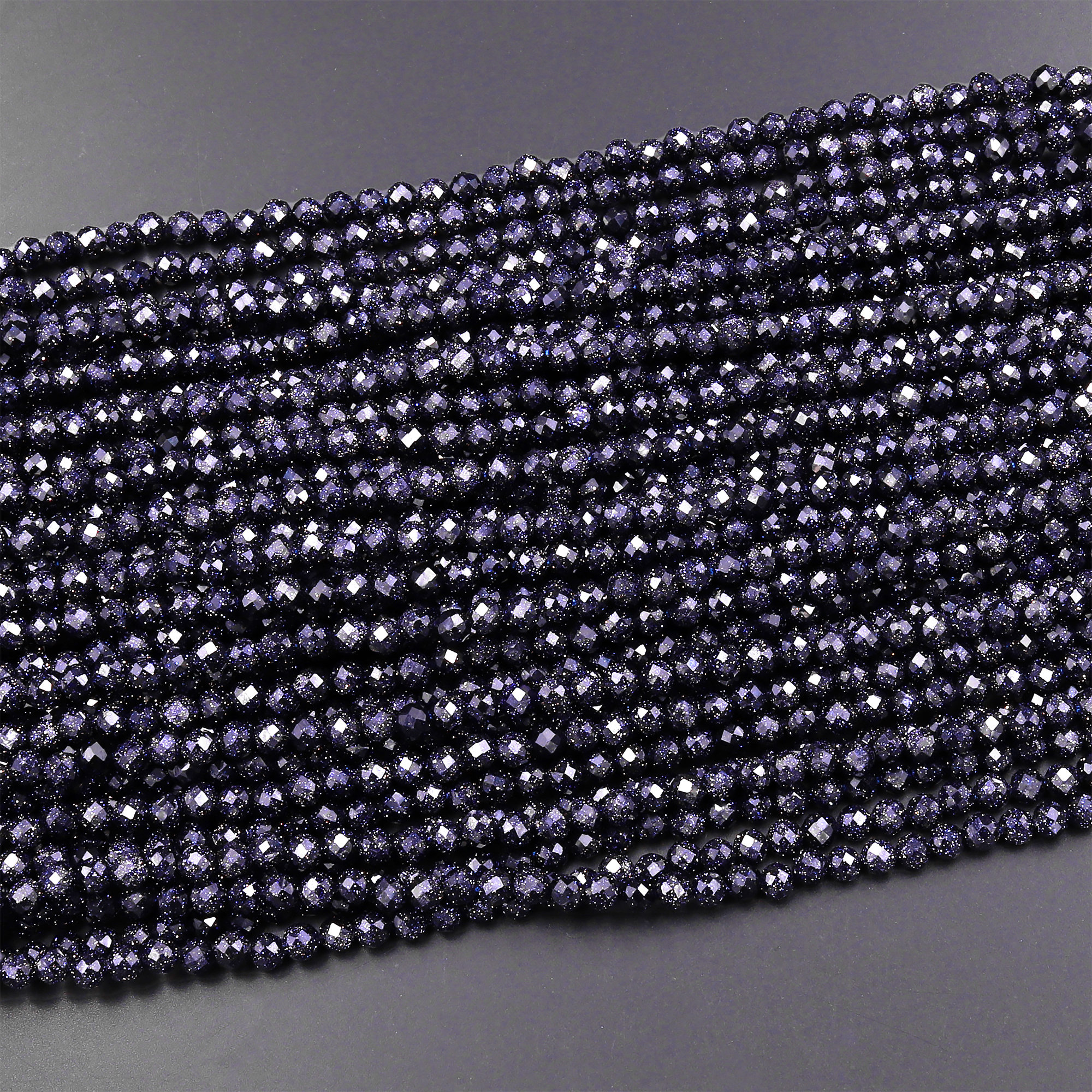 Micro Faceted Blue Goldstone Sandstone Round Beads 2mm 3mm 4mm 6mm 15.5 ...