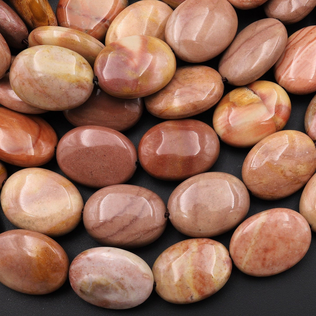 Natural Polychrome Landscape Ocean Jasper Smooth Oval Beads Earthy Red ...