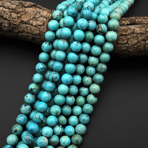 Real Genuine Natural Blue Turquoise 10mm Smooth Round Beads 15.5 Strand ...