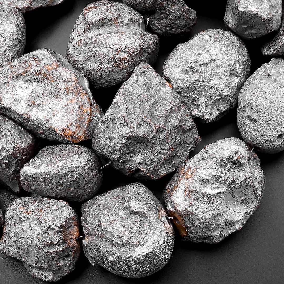 Large Titanium Agate Freeform Nugget Beads Metallic Antique Silver 15.5 ...