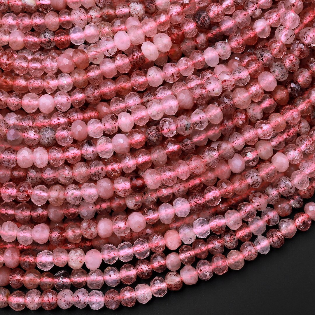 Natural Strawberry Quartz Faceted 4mm Rondelle Beads Micro Laser Cut ...