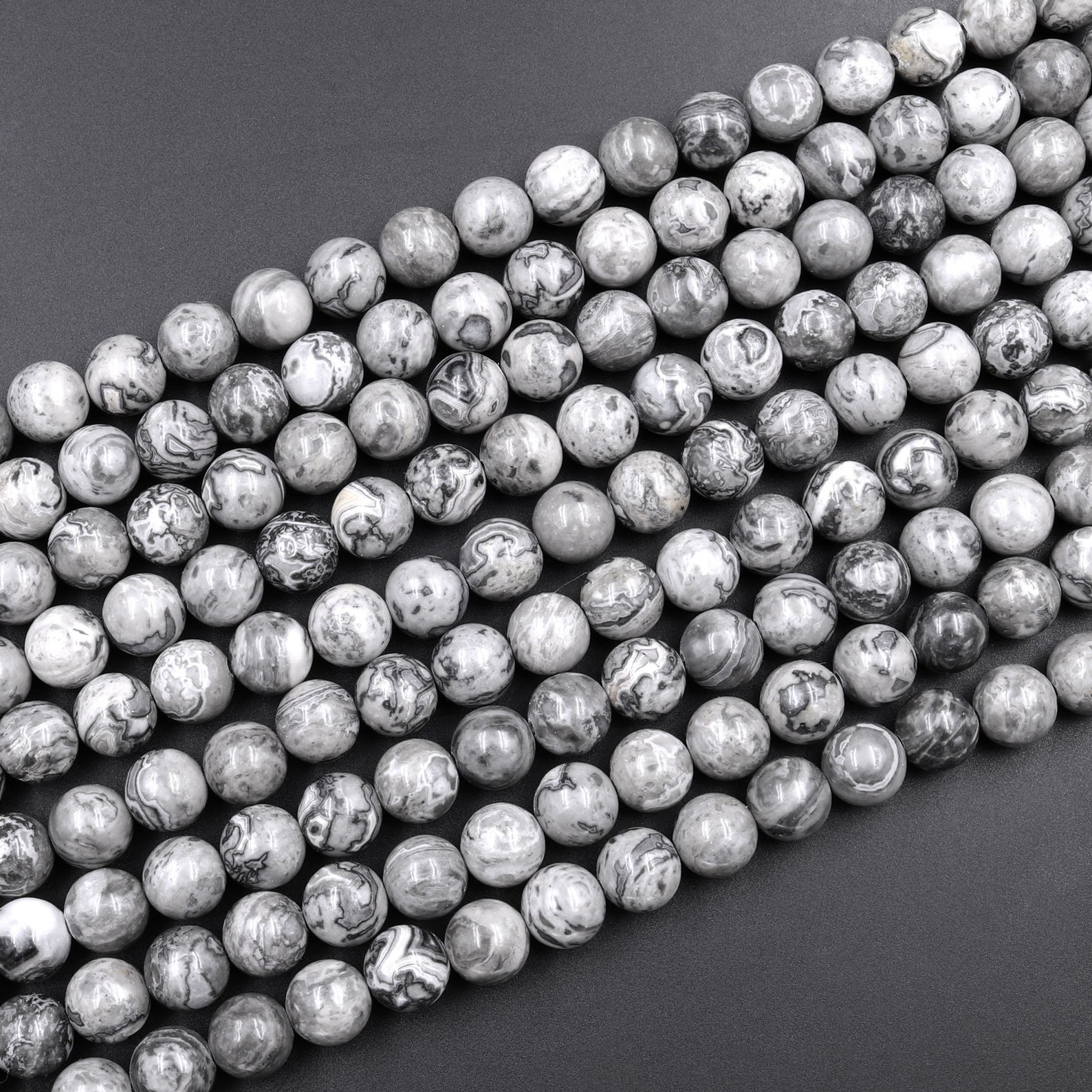 Gray Map Stone Jasper 4mm 6mm 8mm 10mm 12mm Smooth Round Beads Aka Gray ...