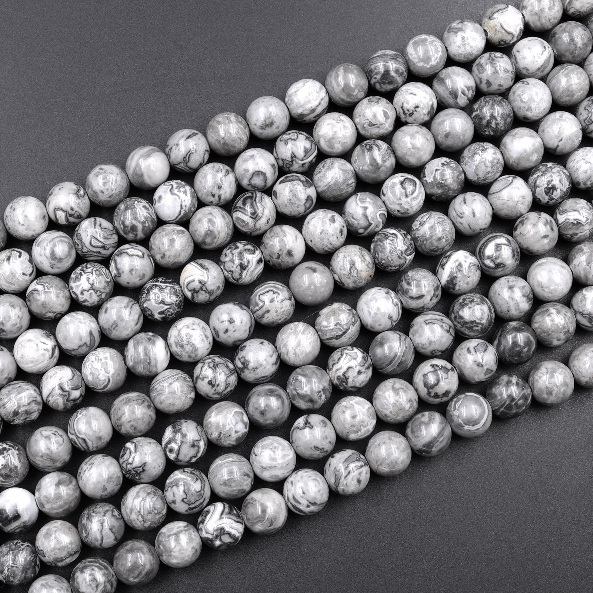 Gray Map Stone Jasper 4mm 6mm 8mm 10mm 12mm Smooth Round Beads Aka Gray ...