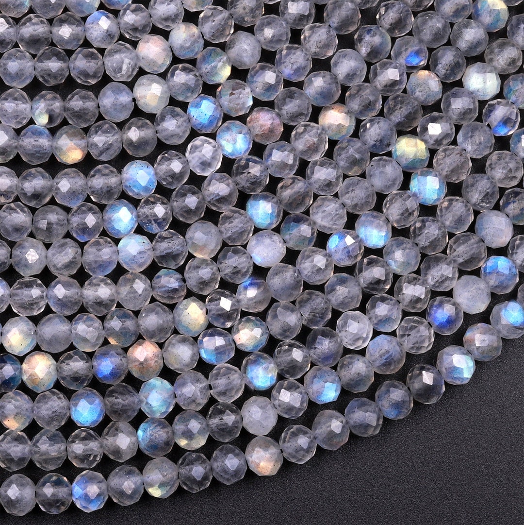 AAA Micro Faceted Natural Labradorite 3mm 4mm Round Beads 15.5" Strand ...