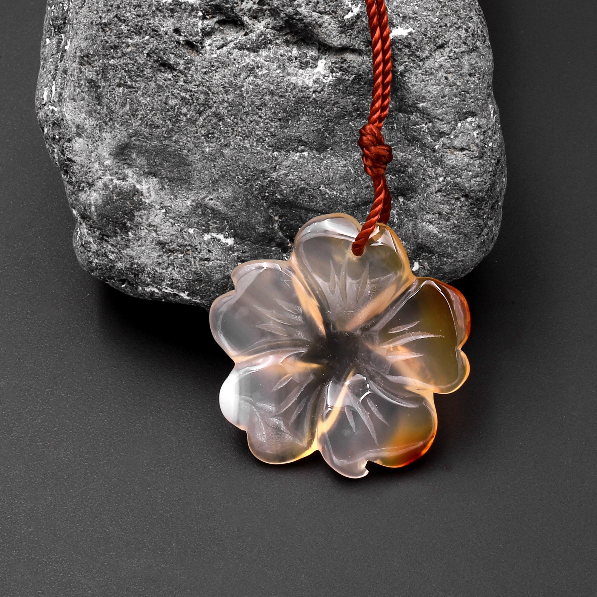 Hand Carved Natural Carnelian Flower Pendant Translucent Cream - Etsy
