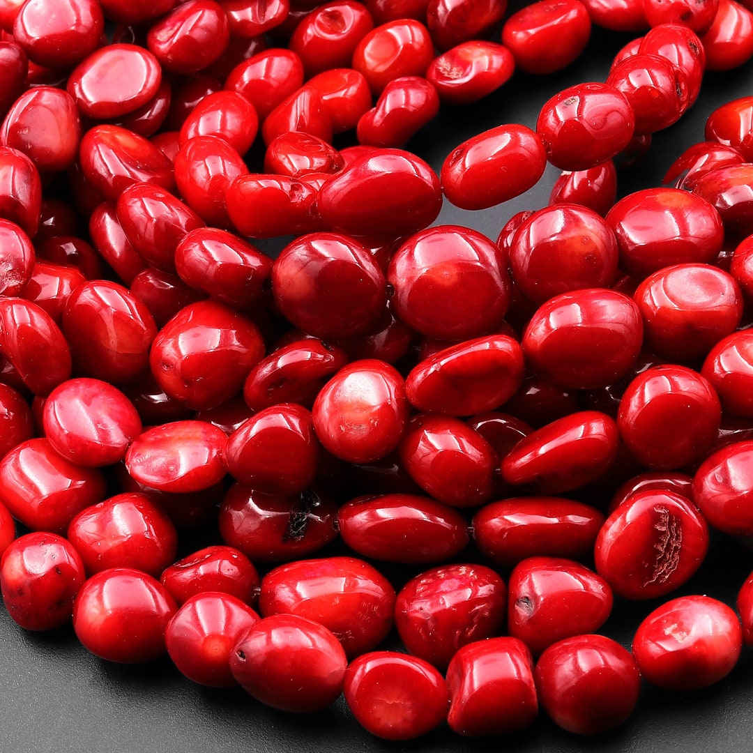 Genuine Red Coral Nugget Beads 15.5" Strand - Etsy