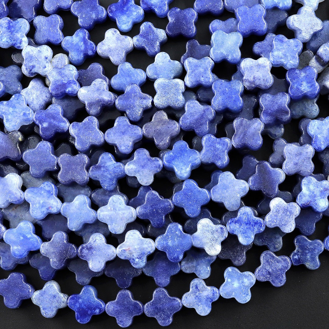 4 Four Leaf Clover Beads Natural Blue Aventurine 8mm Hand Carved Flower ...