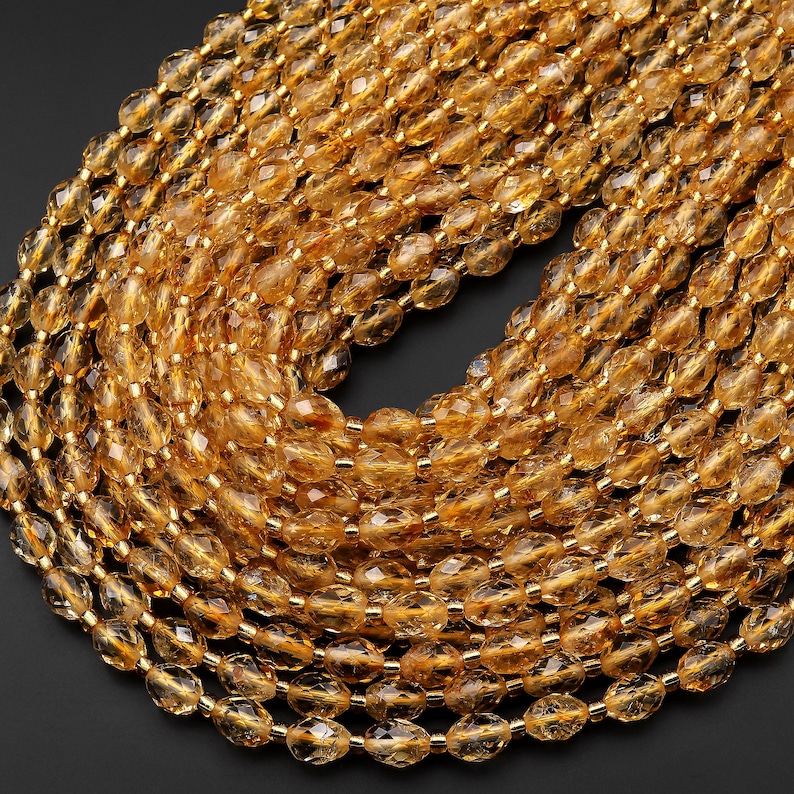 Flashy Natural Golden Citrine Faceted Drum Barrel Rice Beads 15.5 ...