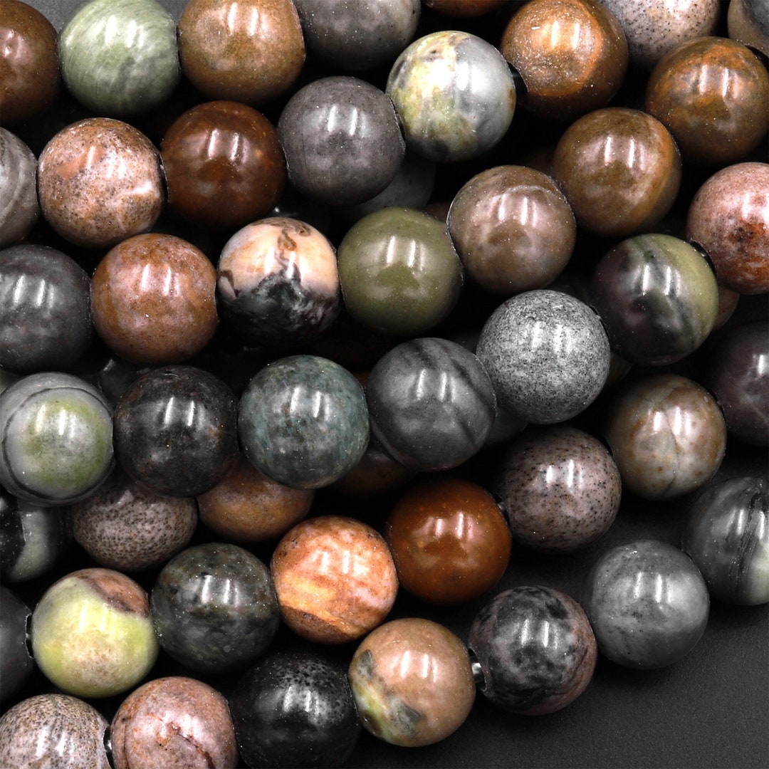 Large Hole Natural Thunder Jasper 8mm 10mm Round Beads 2.5mm Drill 8 ...