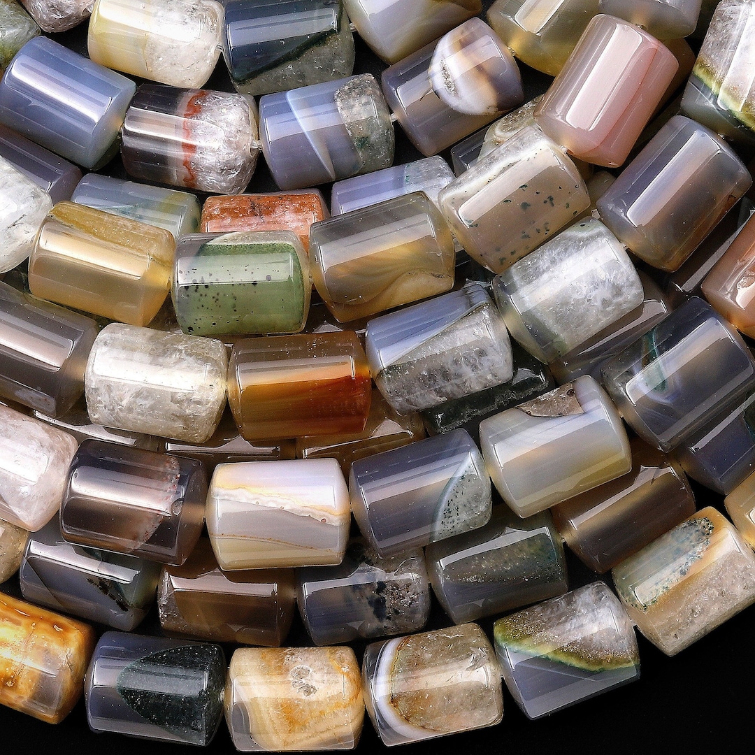 Rare Natural Phantom Agate Beads Smooth Tube 13x10mm Gemstone 15.5 ...