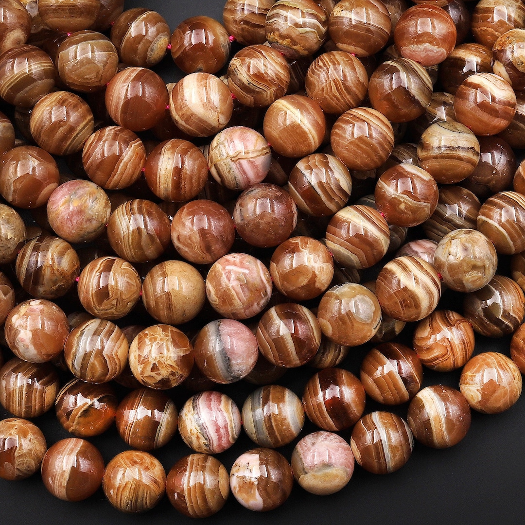 AAA Natural Honey Brown Rhodochrosite 6mm 8mm 12mm Round Beads Caramel ...