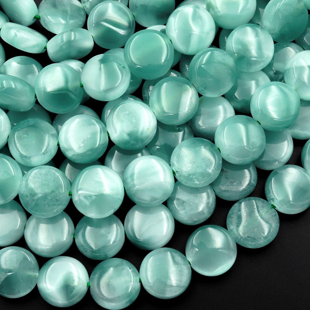Chatoyant Green Moonstone Coin Beads 6mm 8mm 10mm 12mm Aka "green ...