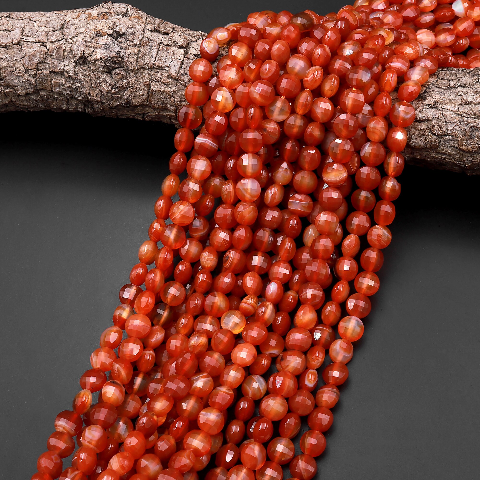Natural Red Agate Faceted 4mm 6mm 8mm 10mm Coin Beads Fiery Orange Red ...