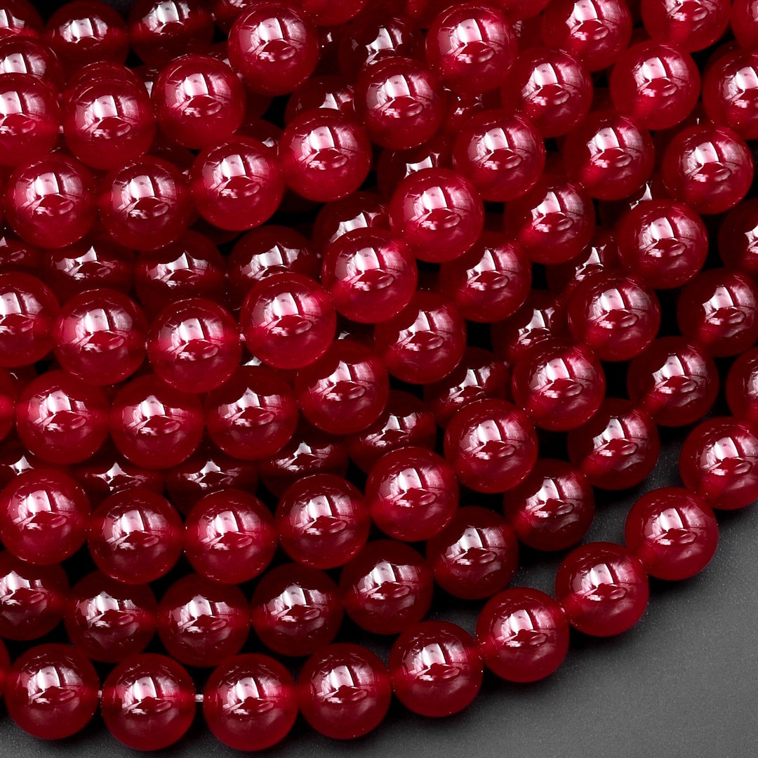 Vibrant Red Jade Smooth Round 4mm 6mm 8mm 10mm 12mm Beads 15.5" Strand ...