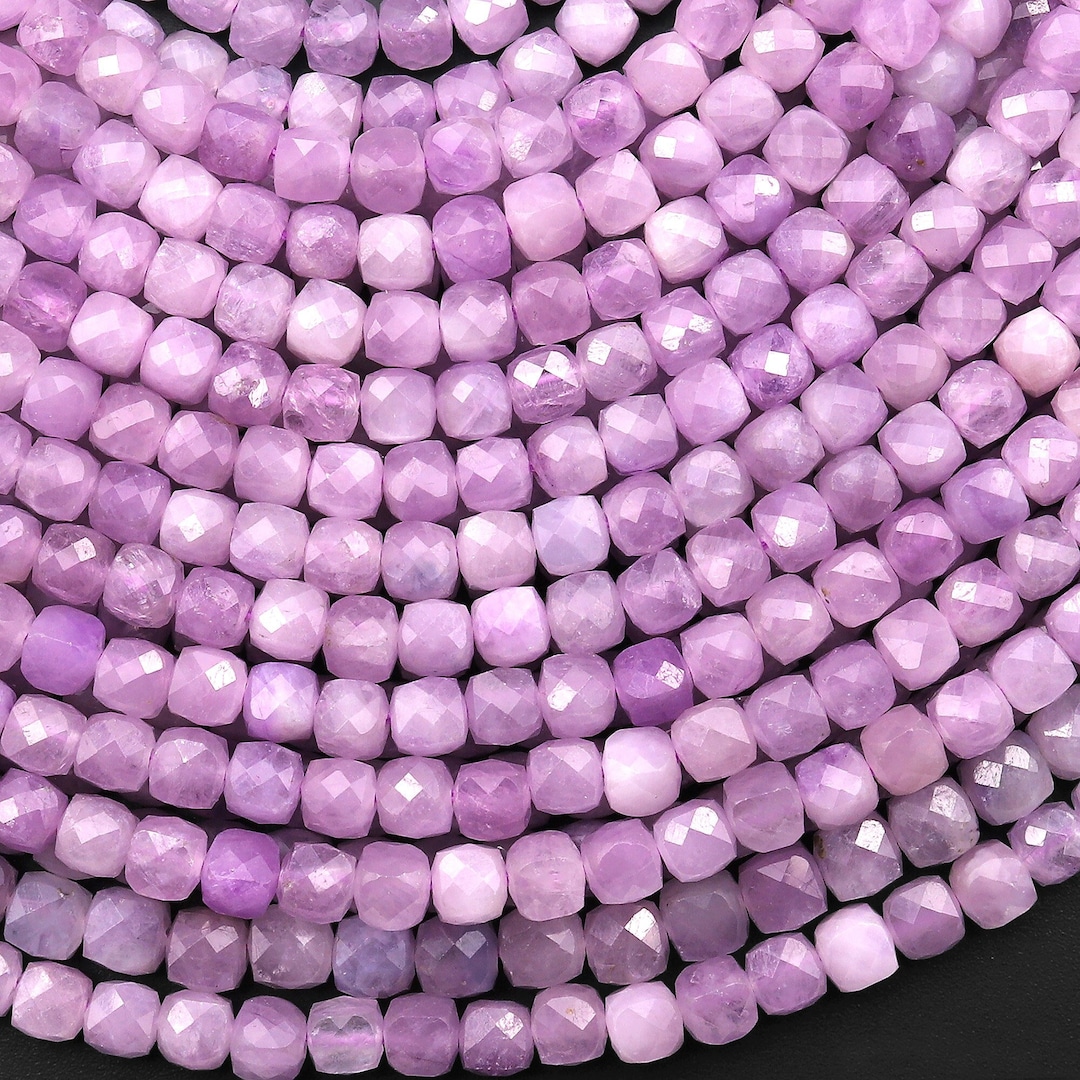 AAA Faceted Natural Violet Purple Kunzite 3mm 4mm Cube Beads Gemstone ...