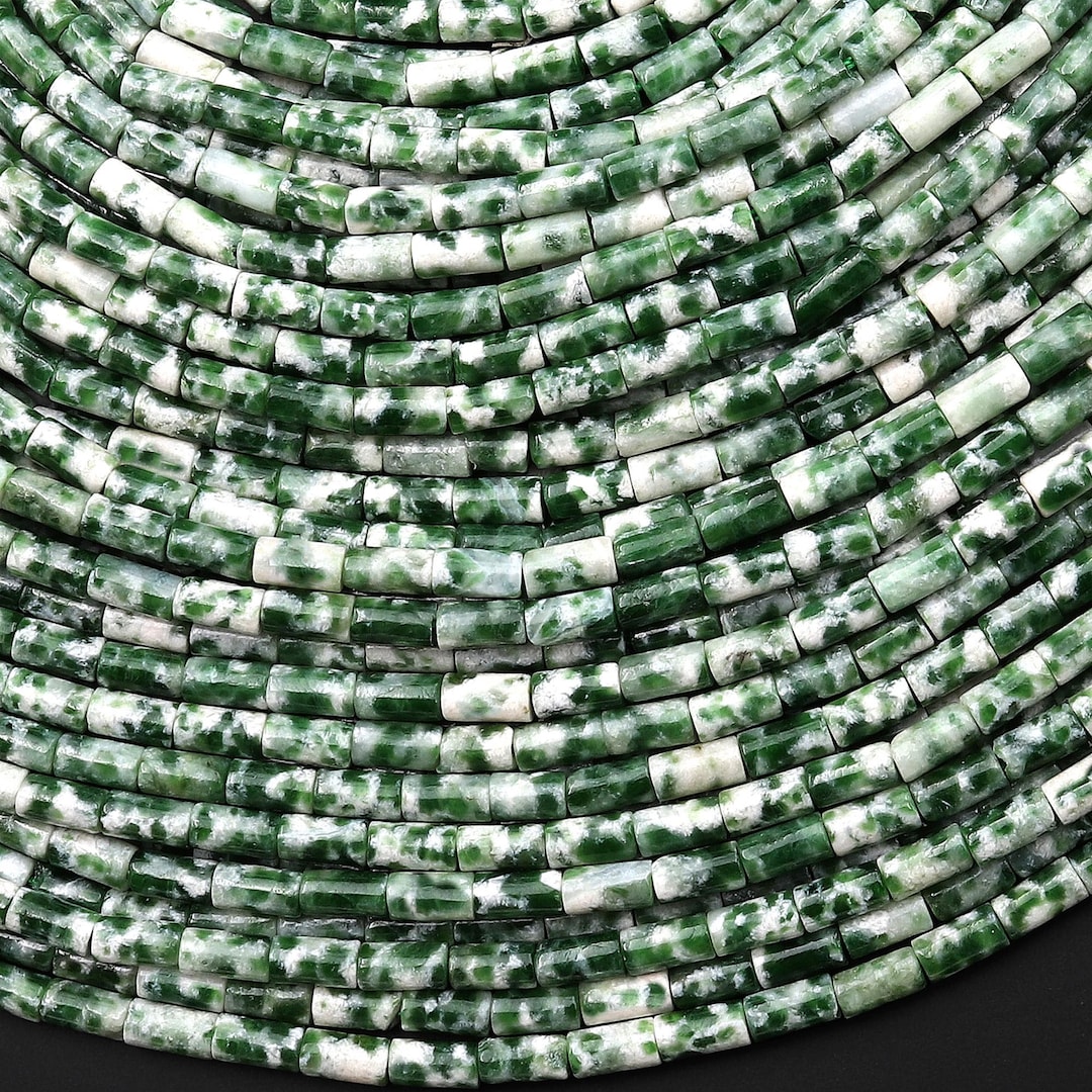 Natural Green Tree Agate 4x2mm Small Thin Smooth Spacer Tube Beads 15.5 ...