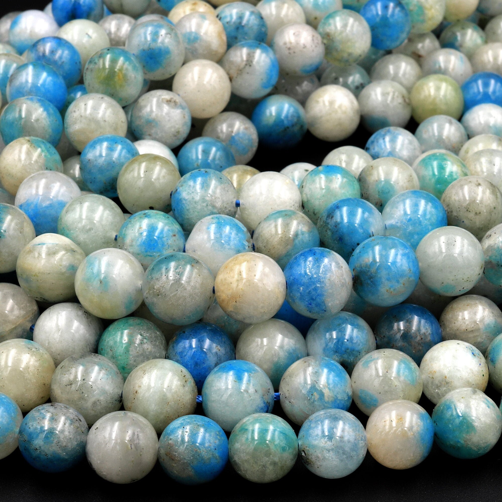Rare Blue Azurite in Calcite Beads 6mm 8mm 10mm 12mm Round Beads From ...