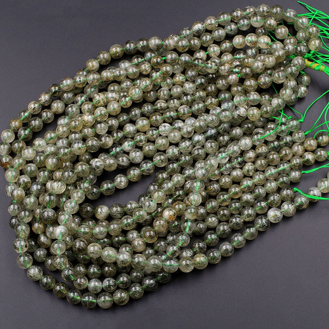 Natural Green Tourmaline Rutile Quartz 8mm 10mm 12mm Smooth | Etsy