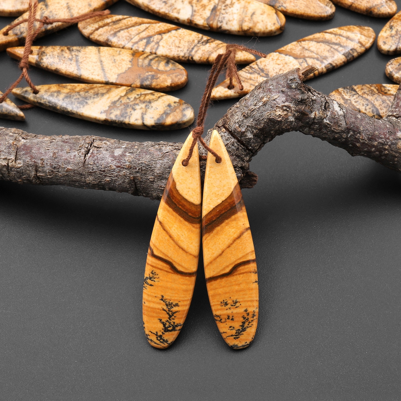 Natural Picture Jasper Desert Jasper Earring Pair Cabochon Cab Drilled ...